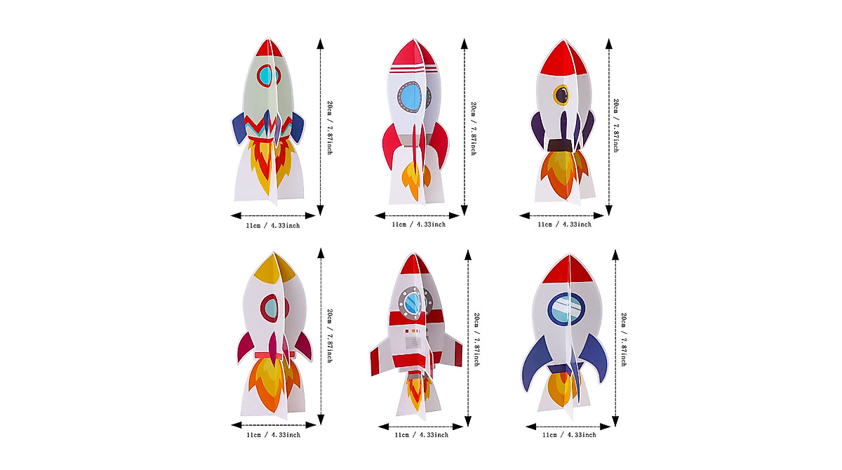 Yewong 3D Outer Space Rocket Centerpieces - 6 Pieces