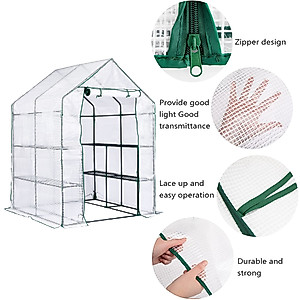 DECOHS Walk-in Greenhouse Replacement Cover with Roll-Up Zipper Door -56x56x76 inch PE Greenhouse Cover for Outdoor Plant Gardening Plants Cold Frost Protection Wind Rain Proof(Frame Not Include)