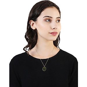TASKD Green Moldavite Aerolite Crystal Stone Pendant Gemstone Silver Platted Moldavite Necklace Energy Meteorite Amethyst Ecko Necklace For Women Matoa Gift For Her From Him (Golden Chain)