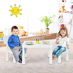 Costzon Kids Table and Chair Set, 3 Piece Plastic Children Activity Table for Reading, Drawing, Snack Time, Arts Crafts, Preschool, Kindergarten & Playroom, Easy Clean, Toddler Table & Chair (White)
