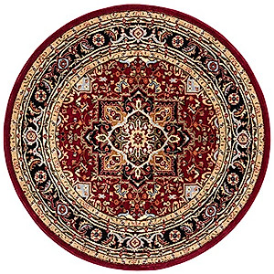 SAFAVIEH Lyndhurst Collection 3'3" Round Red / Black LNH330B Traditional Oriental Non-Shedding Dining Room Entryway Foyer Living Room Bedroom Area Rug