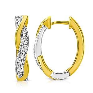 ARAIYA FINE JEWELRY 10K White and Yellow Gold Diamond Infinity Hoop Earrings for Women (1/3 cttw, I-J Color, I1 Clarity)