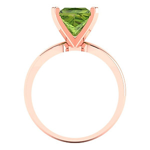 Clara Pucci 2.5ct Princess Cut Solitaire Natural Peridot Engagement Wedding Bridal Promise Anniversary Ring in 18K Rose Gold Size 9.75