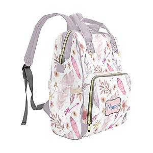 COWSROCK Personalized Mommy Nursing Bags Baby Girl Boy Diaper Bags, With Name Custom Upload the Baby's Name or a Message Feather Arrow Boho Style Diaper Backpack