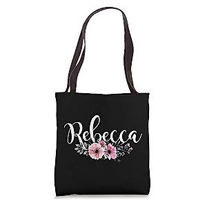 Rebecca Name Personalized Floral Pink Black Women Girls Gift Tote Bag