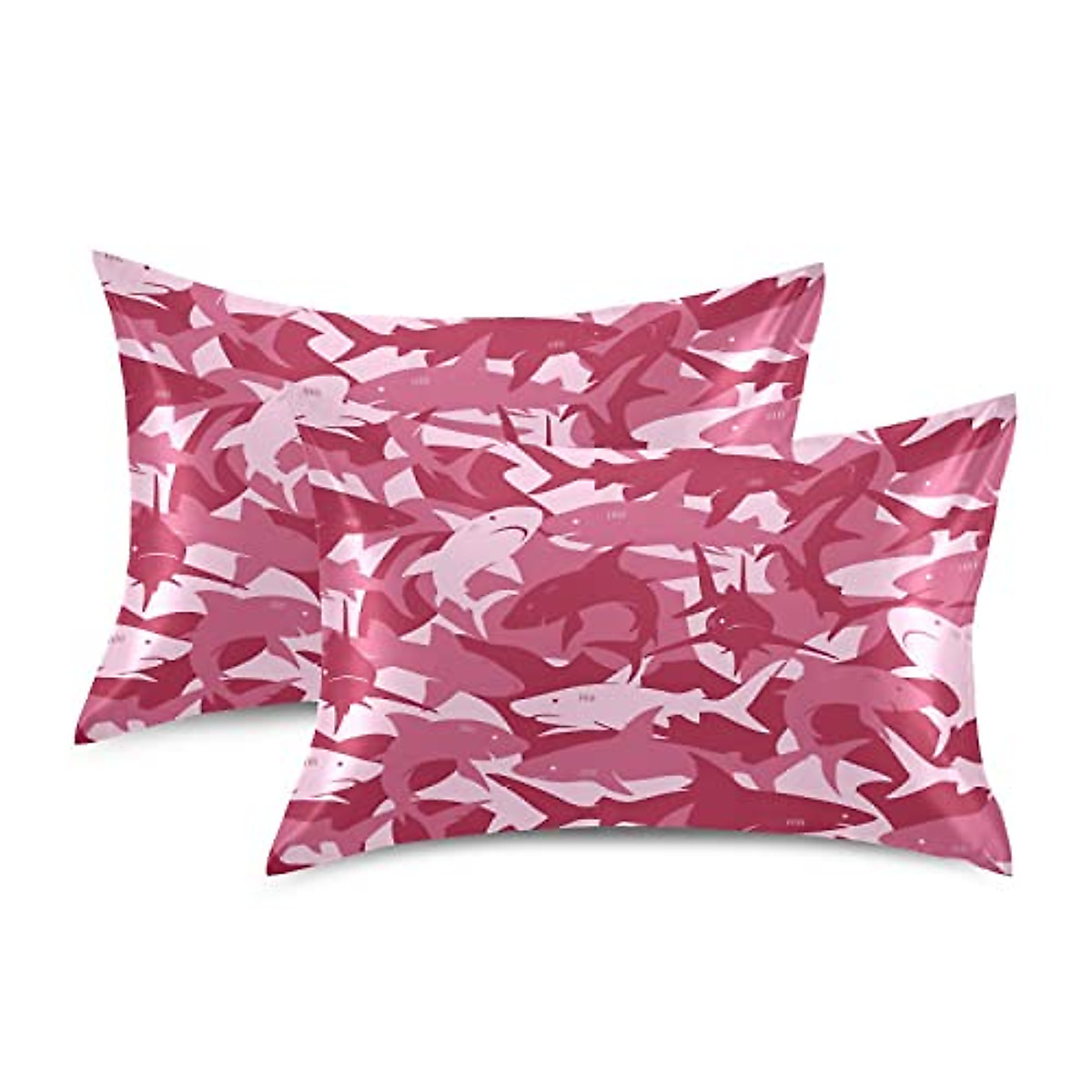 Sharks Camo Pink Pillow Covers Silk Pillowcase for Hair and Skin Soft Smooth Breathable Cooling Satin Pillowcase Standard Size Pillow Case for Bedroom Bed Sleeping (20x30 Inch)