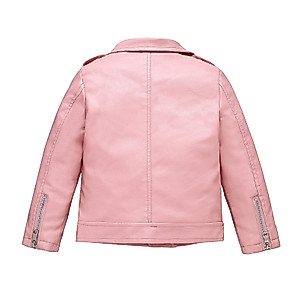 LOKTARC Boys Girls Faux Leather Jacket for Kids Motorcycle Biker Leather Jackets Pink 7-8 Years/Size 140