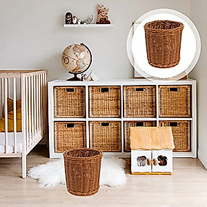 jojofuny Decorative Wicker Waste Basket with Lid Paper Wastebasket Haven Woven Basket Trash Can Garbage Container Bin for Bathroom Kitchen