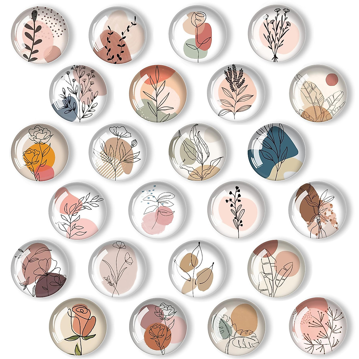 YayaCat 24Pcs 1.2in Round Crystal Glass Refrigerator Magnets,Line Drawing Flower Magnets for Fridge and Locker,Cute Decorative Whiteboard Blackboard Magnets for Office and Kitchen (Plant Line Drawing)