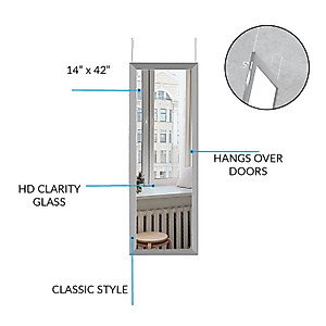 Mirrorize Full Length Over The Door Mirror, Long Door Hanging, Large Mirrors for Wall Full Body, Shatterproof Tall Floor Mirror, 42"X14", Silver