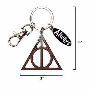 Deathly Hallows Keychain with Always Charm - Pewter Key Ring - 2"