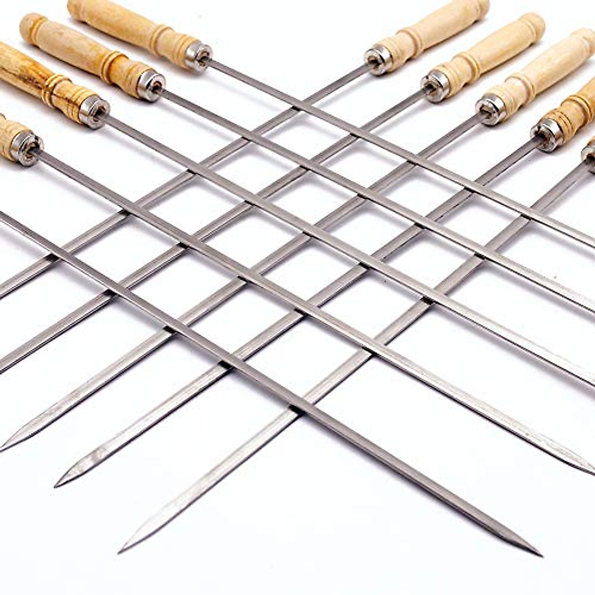 HAKSEN 16 inch Kabob Skewers with Wood Handle for BBQ Camping Cookware Campfire Grilling Cooking, Stainless Steel, 10PCS