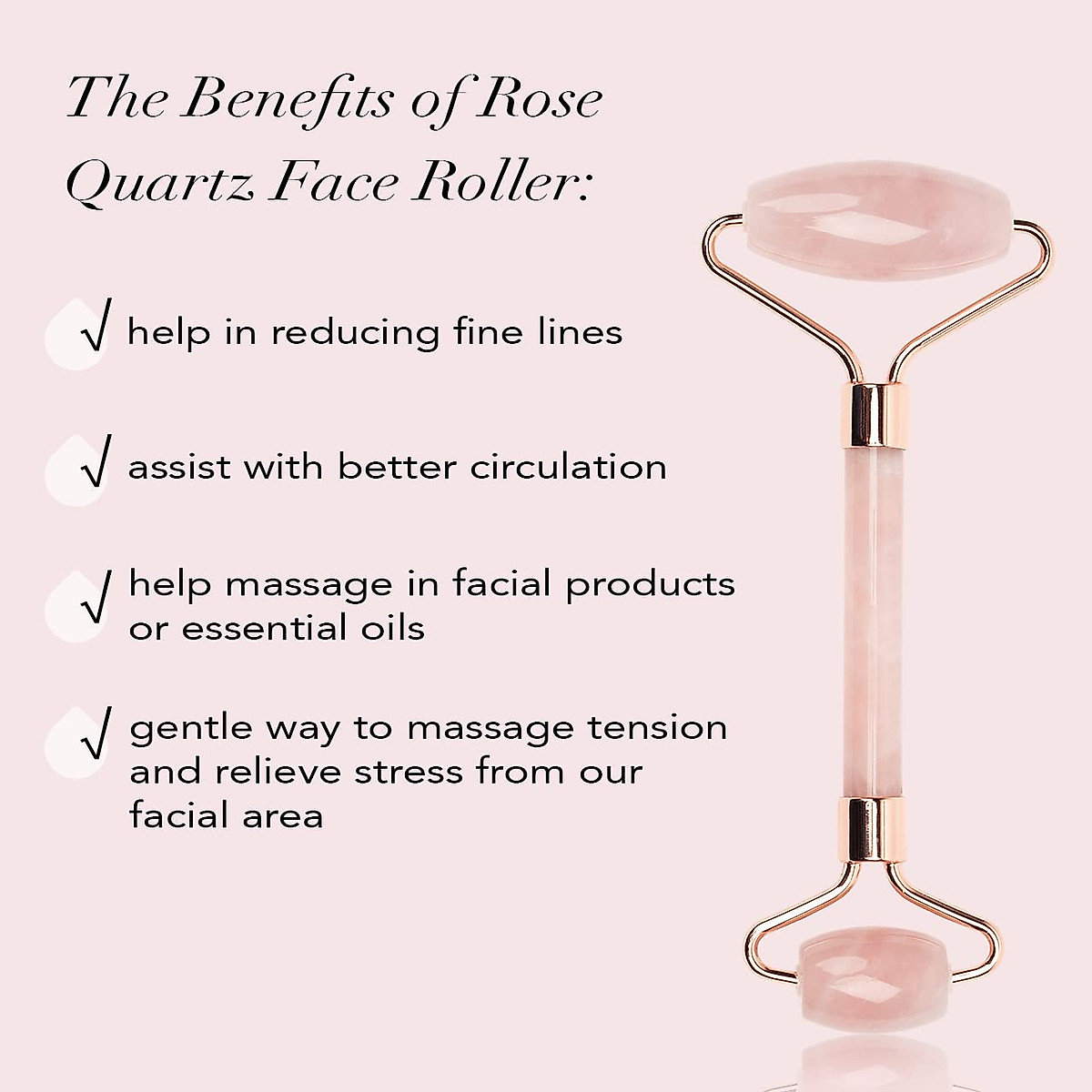 Kitsch Face Massager Rose Quartz Face Roller for Skin Care, Facial Roller & Jade Roller for Face Aging Wrinkles and Lifting, Eye Roller for Puffy Eyes, Rose Quartz Roller for Face Neck Fine Lines 1 Pc