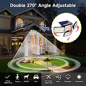 FINPYFEI Solar Outdoor Lights, 242 LED 3200LM Waterproof Solar Motion Sensor Lights, 4 Adjustable Heads, 330° Wide Angle, Security LED Flood Light for Yard Patio Garden Pathway Porch, 2 Pack