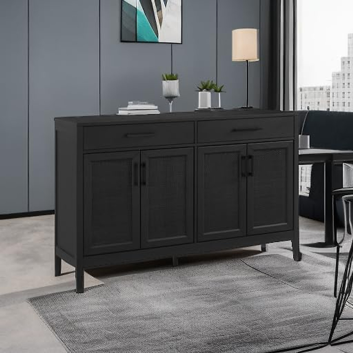 Crosley Furniture Milo Modern Sideboard Buffet Cabinet with Storage Cabinets and Drawers, Kitchen, Dining, Black