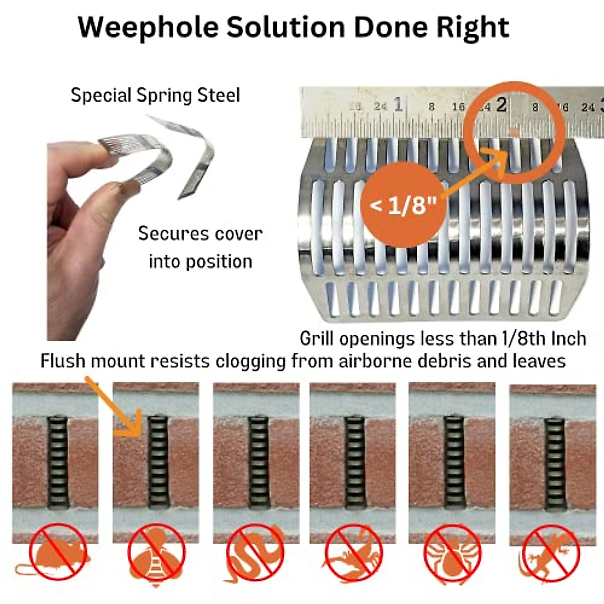 Rid-O-Mice Stainless Steel Brick Weep Hole Covers (60, 2.75 Inch) Stops and Keeps Out Mice, Wasps, Bees, Lizards, Snakes, Scorpions and Many Insects.