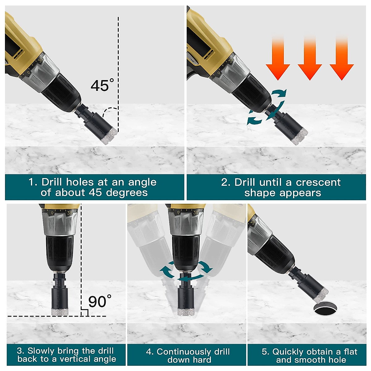 Dry Diamond Core Drill Bit, 1-3/8" 35mm Vacuum Brazed Hole Saw for Marble Porcelain Brick Masonry Concrete Hard Materials, Diamond Tile Hole Saws with 5/8-11 Thread Plus 3/8 Hex Shank Adapter