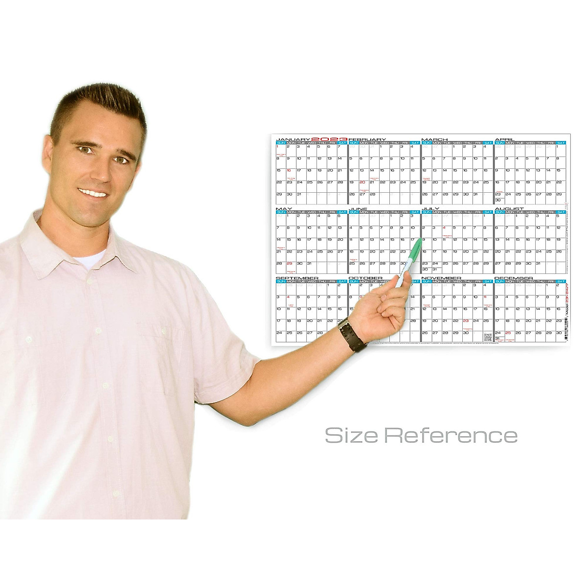 JJH Planners - Laminated - 24" X 17" Medium 2024 Erasable Wall Calendar - Horizontal 12 Month Yearly Annual Planner (24h-24x17)