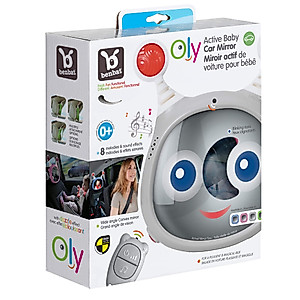 Oly Active Baby Car Mirror – Shatter-Proof Rear Facing Infant Mirror Entertains, Soothes, and Keeps Baby Visible – 10 x 11.7 x 3.1 In. Adjustable Headrest Mirror with Remote Control by Benbat, Gray