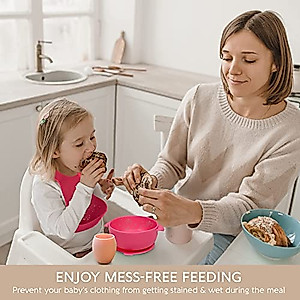 Sperric Silicone Baby Bibs - Soft Silicone Bib with Food Catcher and Waterproof Material - Adjustable Fit for Baby and Toddler (Light/Dark Pink)