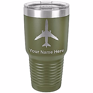 LaserGram 30oz Vacuum Insulated Tumbler Mug, Jet Airplane, Personalized Engraving Included (Camo Green)