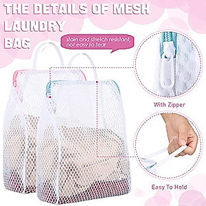 Honeycomb Mesh Laundry Bags with Handle 12 x 8 Inch Delicate Bag for Washing Machine Large Opening Side Widening Zippered Wash Bag for Sock Baby Items Lingerie Travel Garment, Pink and Blue (6 Pcs)