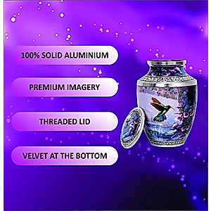 HLC Handcrafted Humming Bird Urn for Human Ashes - Adult Funeral Cremation Urn Handcrafted - Affordable Urn for Ashes (Adult (200 lbs) – 10.5 x 6 “, Decorative Cremation Urn)