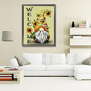 KARMOGSO Stamped Cross Stitch Kits for Adults Beginners,Gnome Welcome Counted Cross Stitch Kit,Full Range of Needlepoint Stamped Kits Needlecrafts Arts and Crafts Embroidery for Home Decor,12"x16"