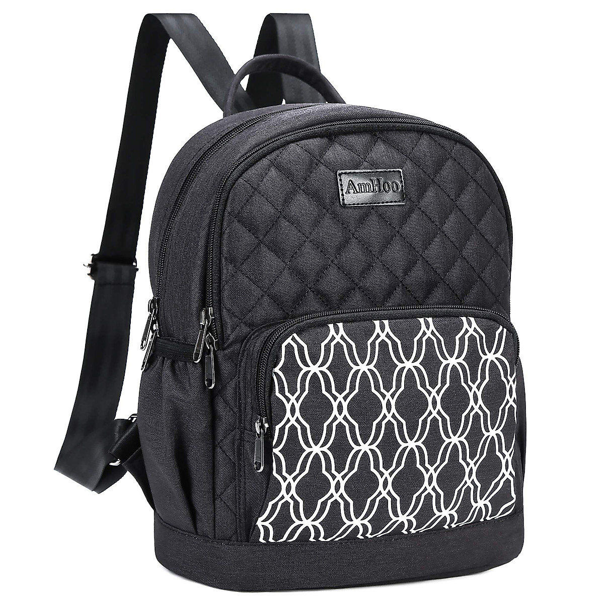 AmHoo Insulated Lunch Box Bag Reusable Cooler Backpack Double Zippers Waterproof Multiple Pockets Quilted For Women Hiking Beach Picnic Trip,Black