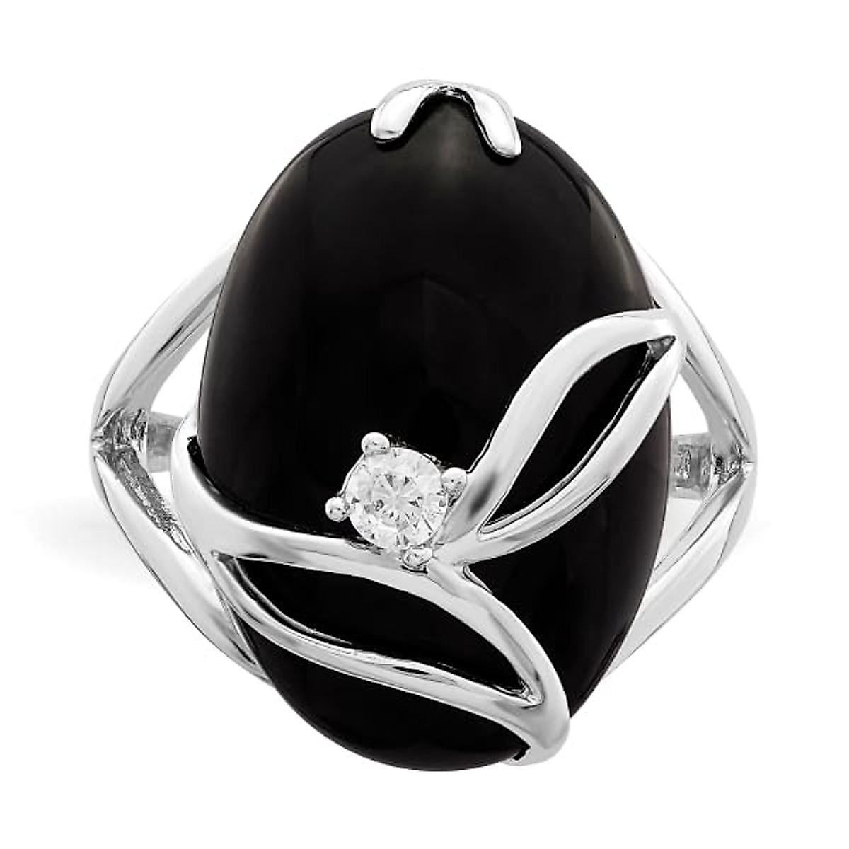 925 Sterling Silver Black Onyx Cubic Zirconia CZ Ring Size 8