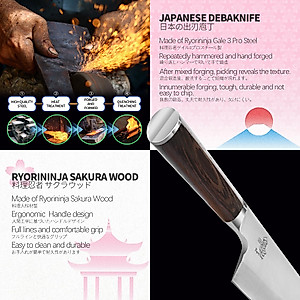 RyoriNinja Dexter Deba Knife 8inch Japanese Steel Kitchen Chef Knife, Professional stainless Steel Fish Fillet Knife for cooking with Gift Box for Men and Women(8 inch)