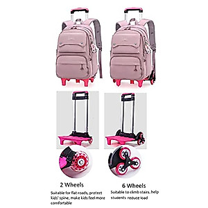 Rolling Backpack for Boys and Girls with Wheels Solid Color Kids Wheeled Bookbag Trolley School Bag for Women