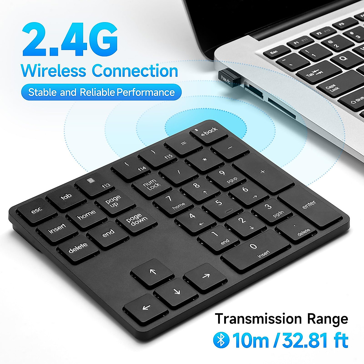 havit Wireless Number Pad for Laptop, Rechargeable 26 and 34-Key Numeric Keypad for Laptop Desktop, PC, Notebook