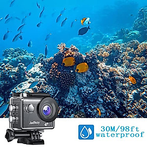 Jadfezy WiFi Action Camera Ultra HD 1080P, 12MP Sports Camera Wide-Angle 2" LCD Screen, 30m/98ft Underwater Waterproof Camera with 2 Batteries and Accessories Kit for Helmet and Bicycle etc.