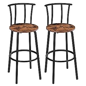 HOOBRO Bar Stools with Back, Set of 2 Bar Chairs, 27.8 Inch Counter Height bar stools, Breakfast Bar Chairs, Solid and Stable, Easy Assembly, Rustic Brown and Black BF04BY01G1