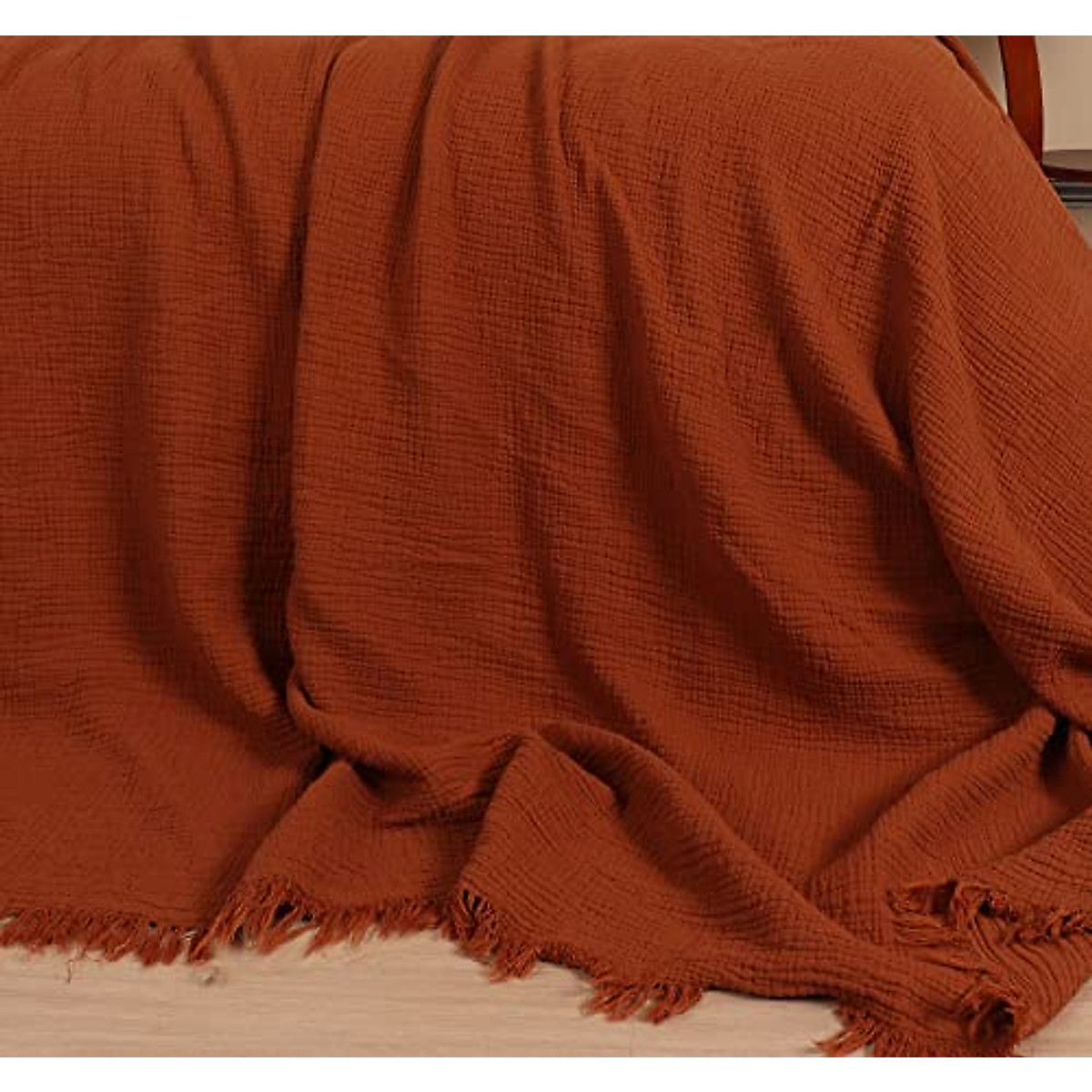 Püskül - Softest 100% Turkish Organic Cotton Muslin Blanket for Adults - 95x102 inch - 1 Piece (Tobacco)