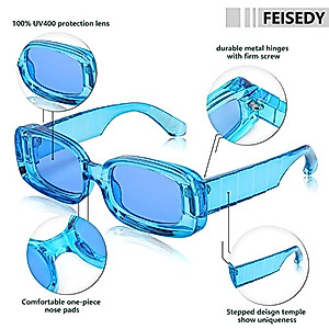 FEISEDY Trendy Rectangle Sunglasses Retro 90s Candy Color Chunky Frame Square Sun Shades Women Men B2307