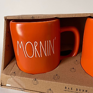 Rae Dunn By Magenta 2 Piece MORNIN' + PUMPKIN Ceramic LL Coffee Tea Mug Set 2019 Limited Edition