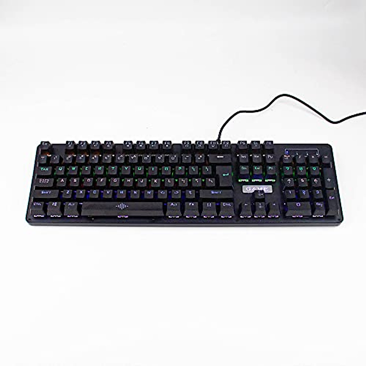 Gaming Keyboard with Customizable RGB Backlight, Tactile & Clicky Blue Switches, 104-Key Anti-Ghosting Wired Keyboard with Surround Lighting, Steel Body for PC and Laptop