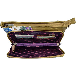 Anuschka Women’s Genuine Leather Shoulder Organiser - Hand Painted Exterior - Dreamy Floral