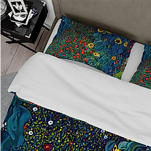 Wewoo Home Floral Duvet Cover Set Abstract Green Layered Flower Blossom Botanicals Design by Gustav Klimt Bedding Soft Bedding Accessories Queen