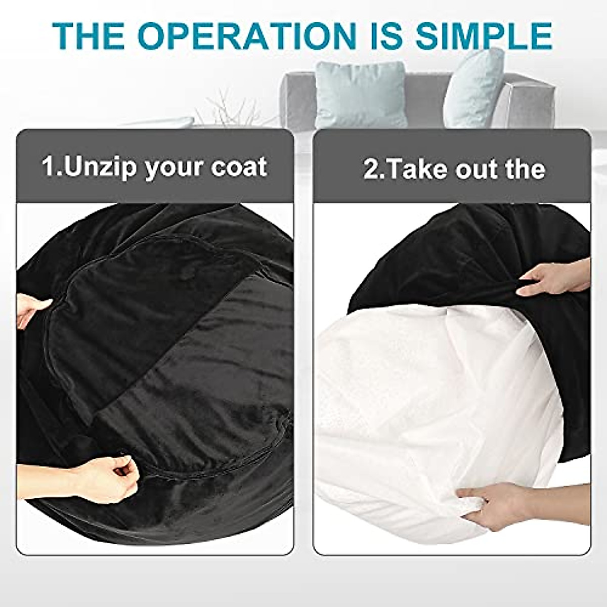 MFTEK Bean Bag Chair Cover(No Filling), Large Washable Soft Velvet Bean Bag, Stuffed Animal Storage or Memory Foam for Kid Adults, 35’’×35’’×43’’ (Black)