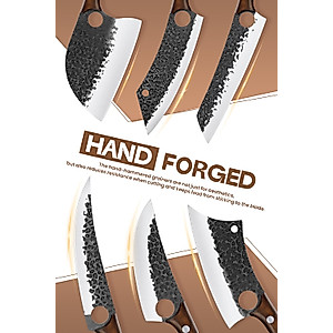 Purple Dragon 12pcs Chef Knife Set, High Carbon Steel Hand Forged Meat Boning Carving Cleaver Knife with Accessories for Kitchen, BBQ Camping Knives Set with Leather Bag