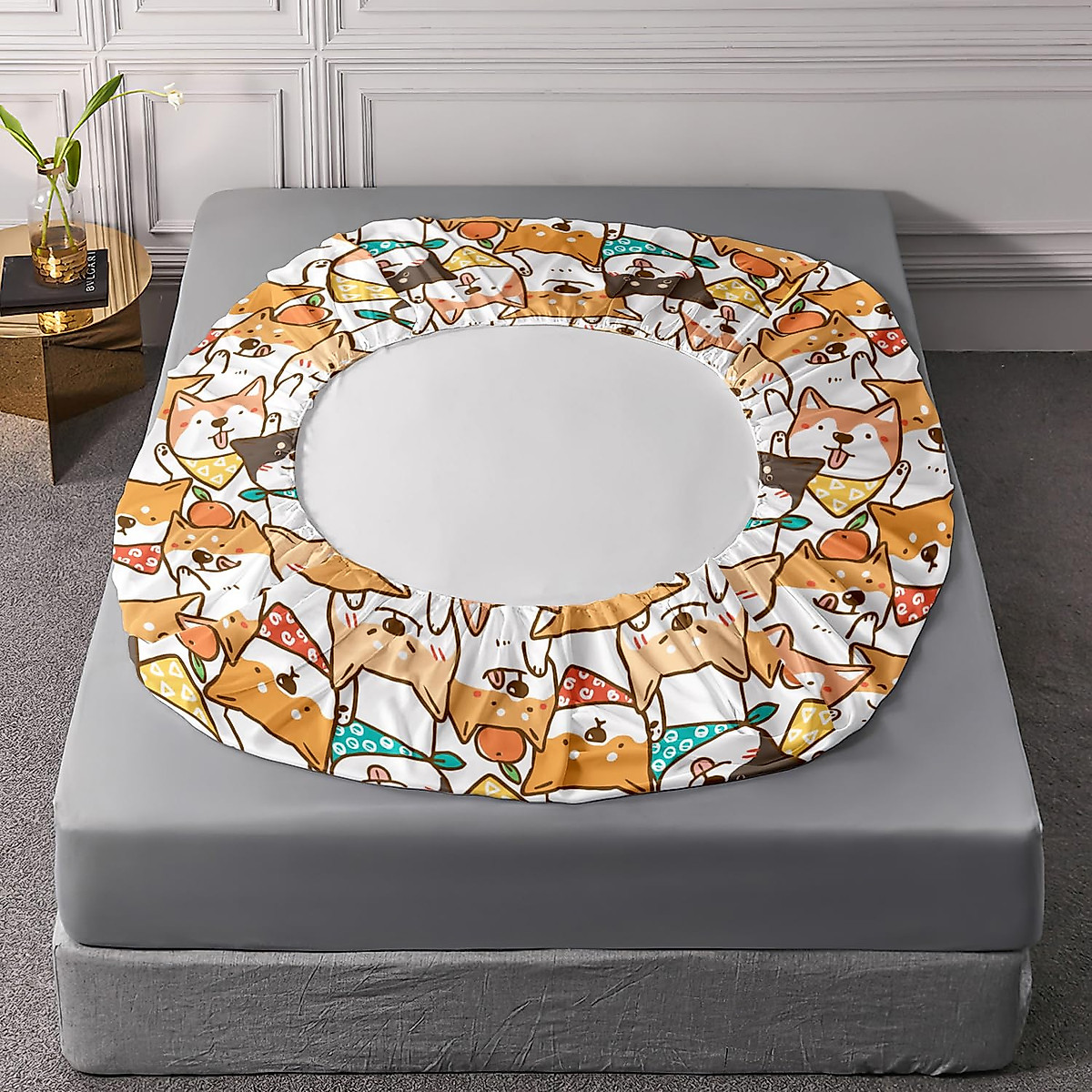 AILONEN Puppy Fitted Sheet Set Full Size, Cute Shiba Inu Dog Bed Sheet Set,Welsh Corgi Dog Puppy Sheets Set,Boys Girls Cartoon Pet Animals Bed Sheets Set 3 Pieces, 1 Fitted Sheet and 2 Pillowcases