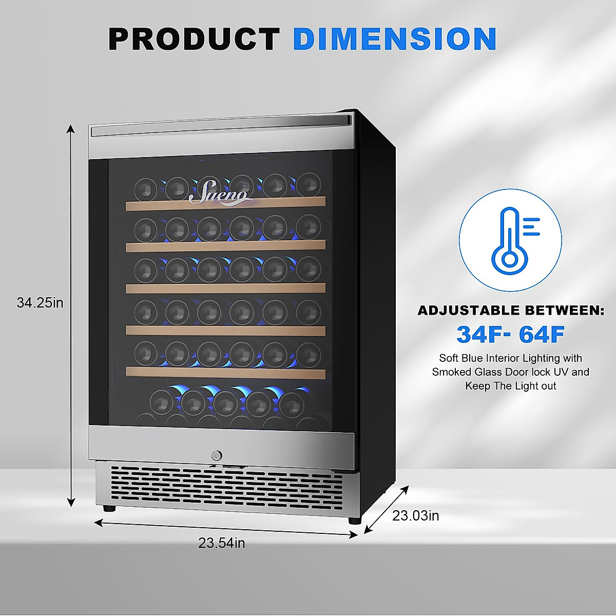 SUENO 24" 53 Bottles &154 Cans Mini Beverage Fridge Wine Cooler Built-In/Freestanding Refrigerator 34F-64F Digital Control w/Lock Large Capacity