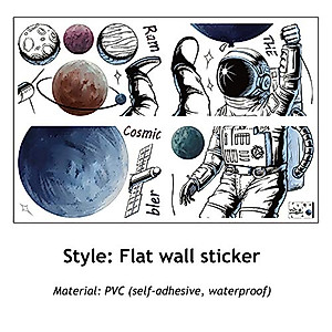 Astronaut Wall Mural Decals,3D Planet Universe Galaxy Outer Space Wall Stickers, Peel and Stick Removable Space Capsule Window Wall Stickers for Kids Nursery Bedroom Living Room (Space Walker)