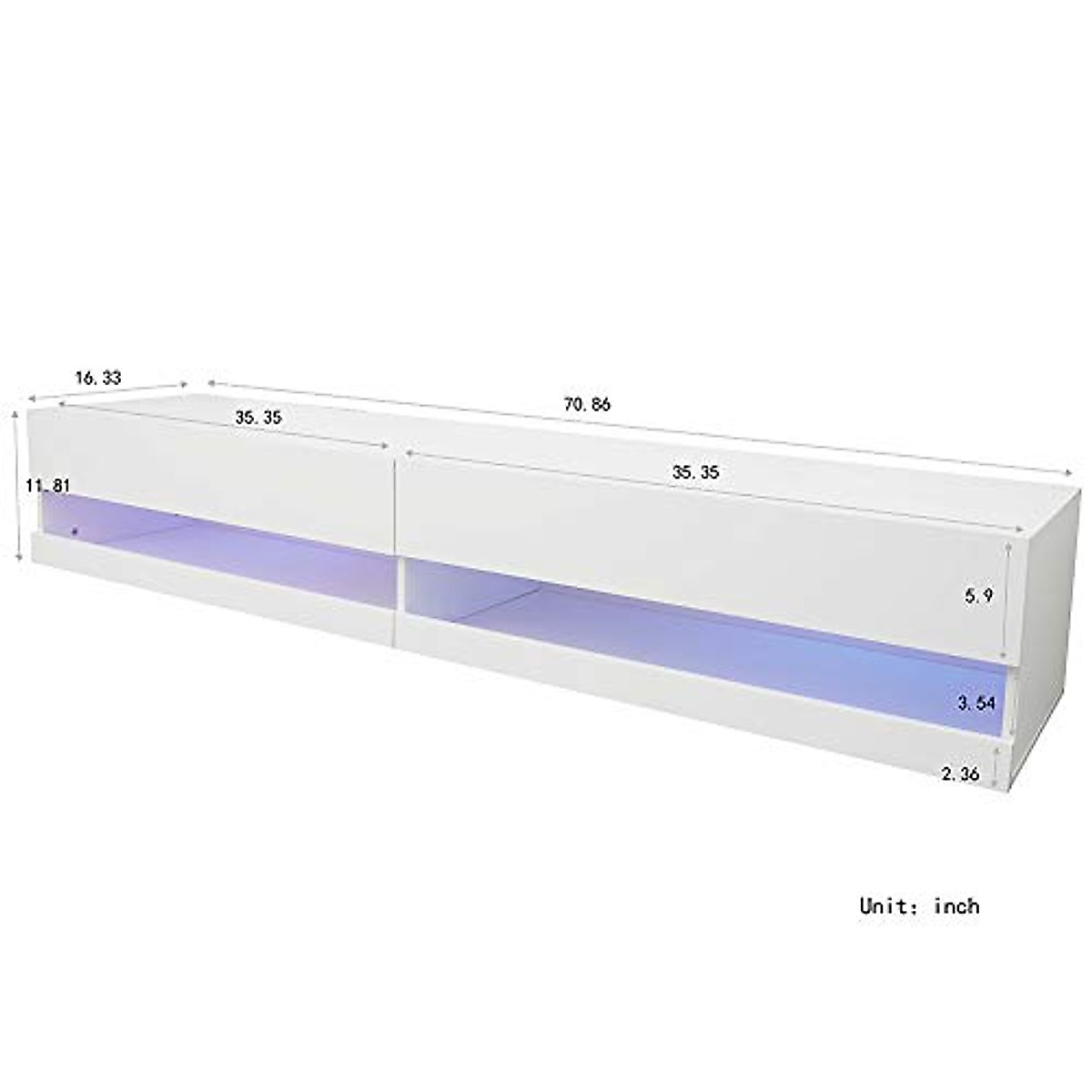 CIdkem 180 Wall Mounted Floating Media Consoles Hanging TV Console for 80 Inch TVs Entertainment Center with 20 Color LEDs (Black)