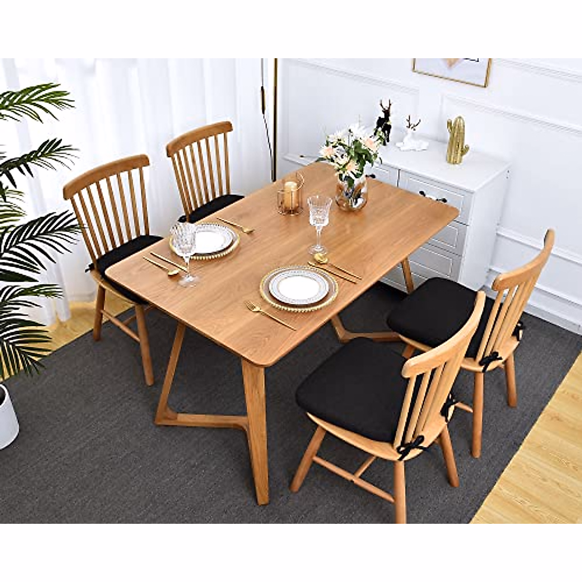 Nuowa Chair Cushions U-Shaped Chair Cushions with Ties 17 x 16 Inches Non Slip Dining Chair Pads and Seat Cushion Set Black