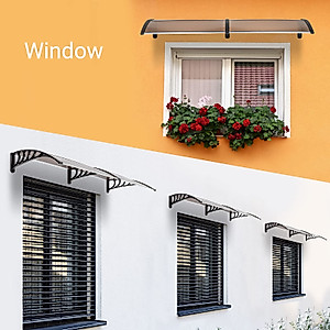 Outvita Window Awning Door Canopy 77"x35.4", Polycarbonate Cover Front Door Outdoor Patio Awning Canopy UV Rain Snow Sunlight Protection Hollow Sheet, Brown Board & Black Bracket