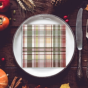 ​Quera 50 Pack Fall Paper Napkins Harvest Plaid Autumn Cocktail Napkins Thanksgiving Party Supplies Disposable Bar Napkins for Thanksgiving Party, Engagement, Baby Shower, Celebration Party.